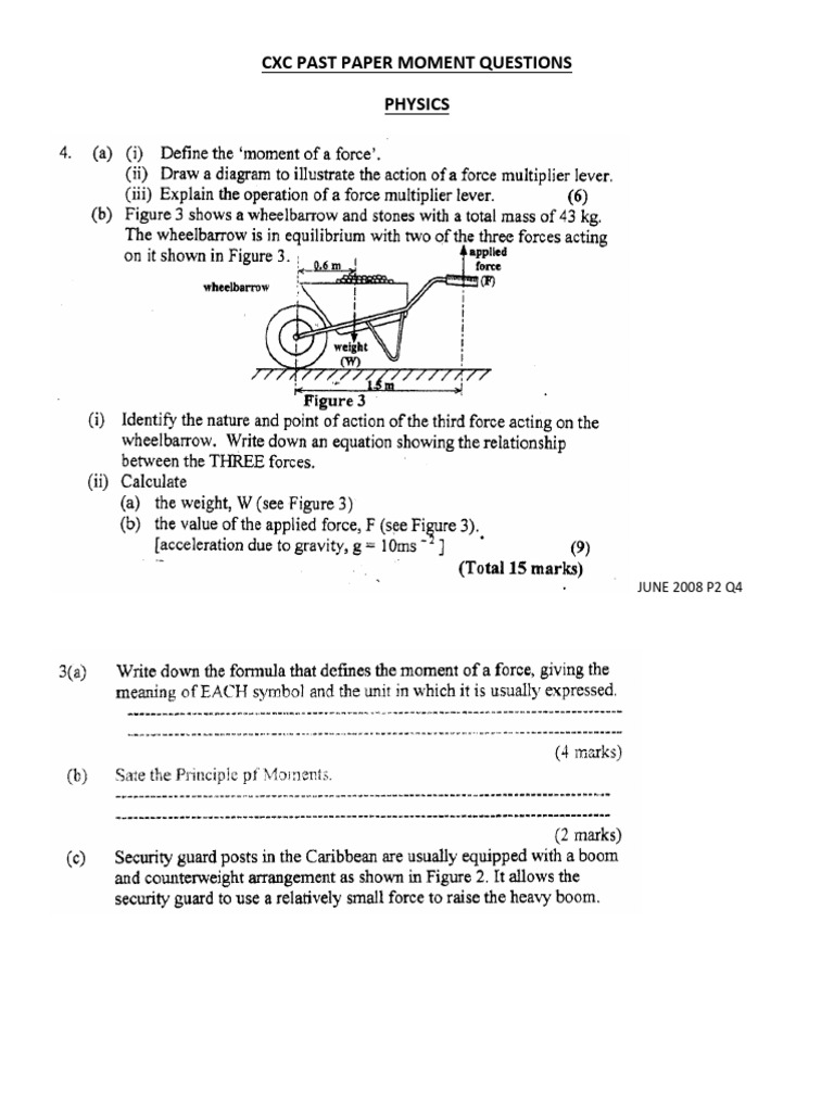 CXC Past Paper Moment Questions | PDF