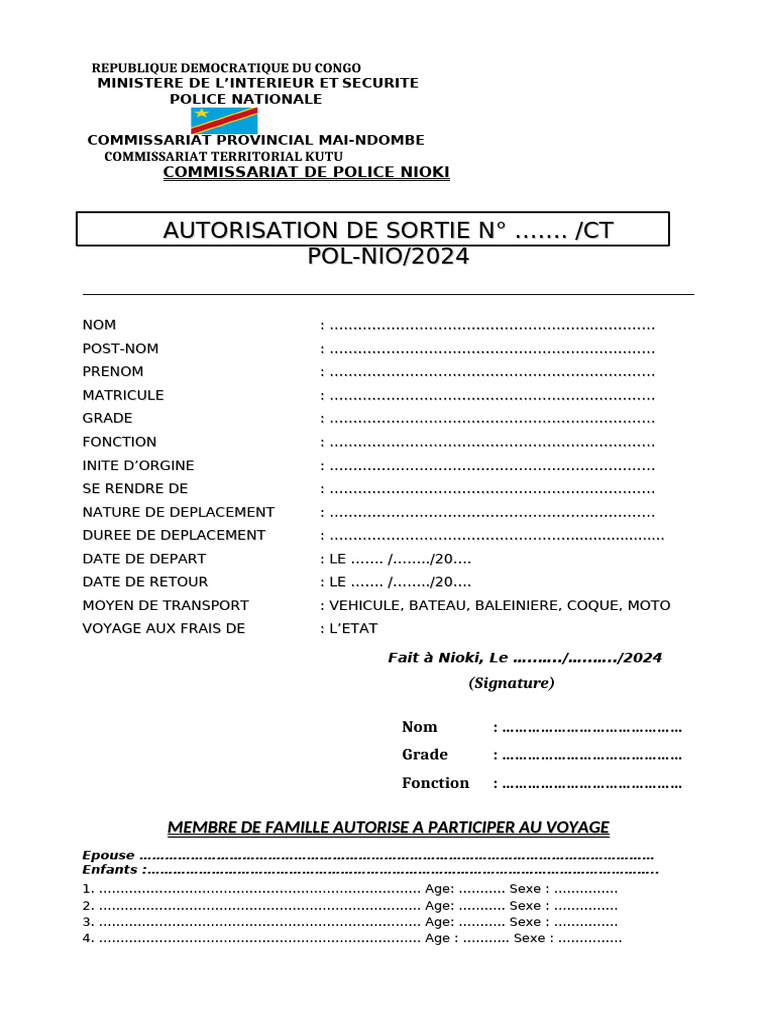 Autorisation de Sortie Police | PDF
