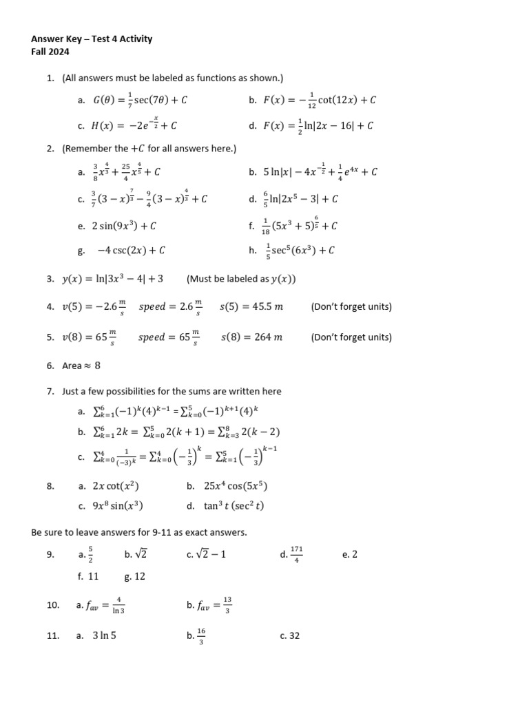Answer Key - Test 4 Activity | PDF
