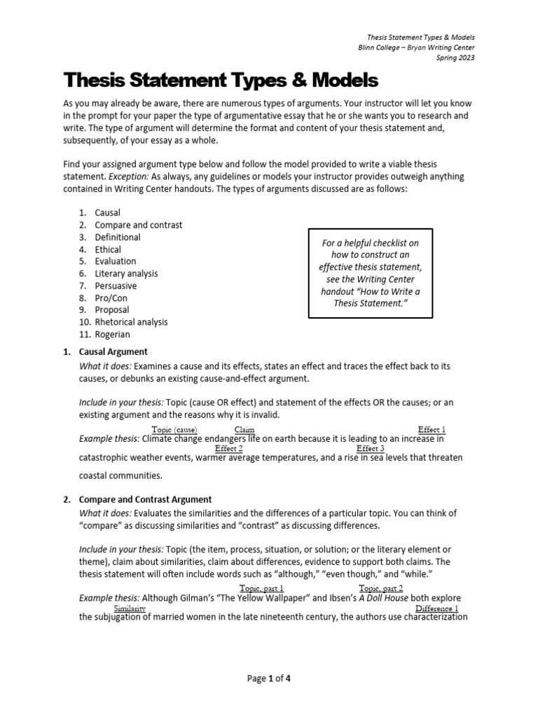 Thesis Statement Types and Models | PDF | Thesis | Essays