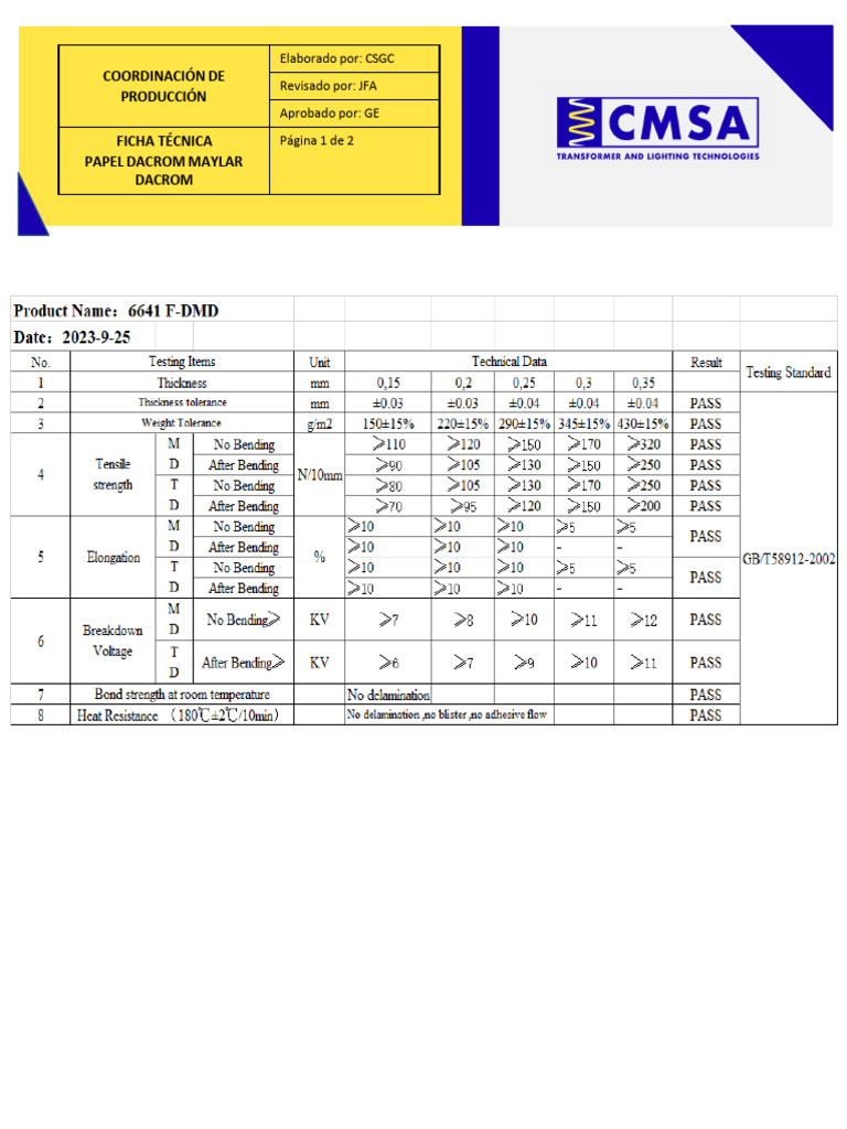 Ficha Tecnica Papel Dacrom Maylar Dacrom | PDF