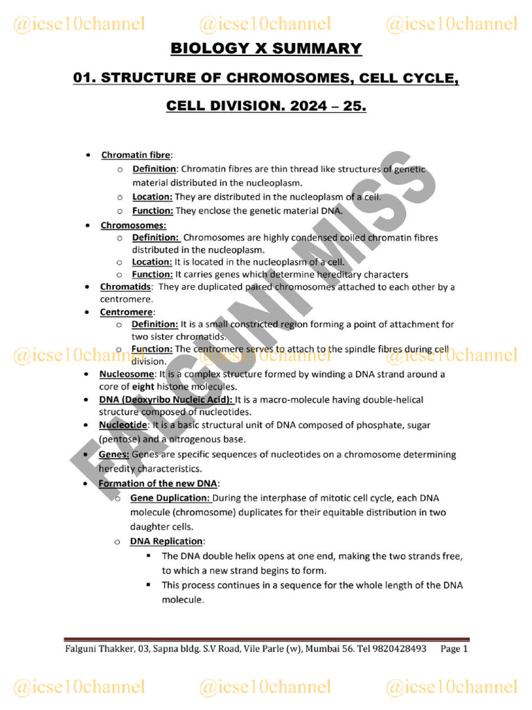 BIO X ICSE Cell Division. @icse10channel | PDF