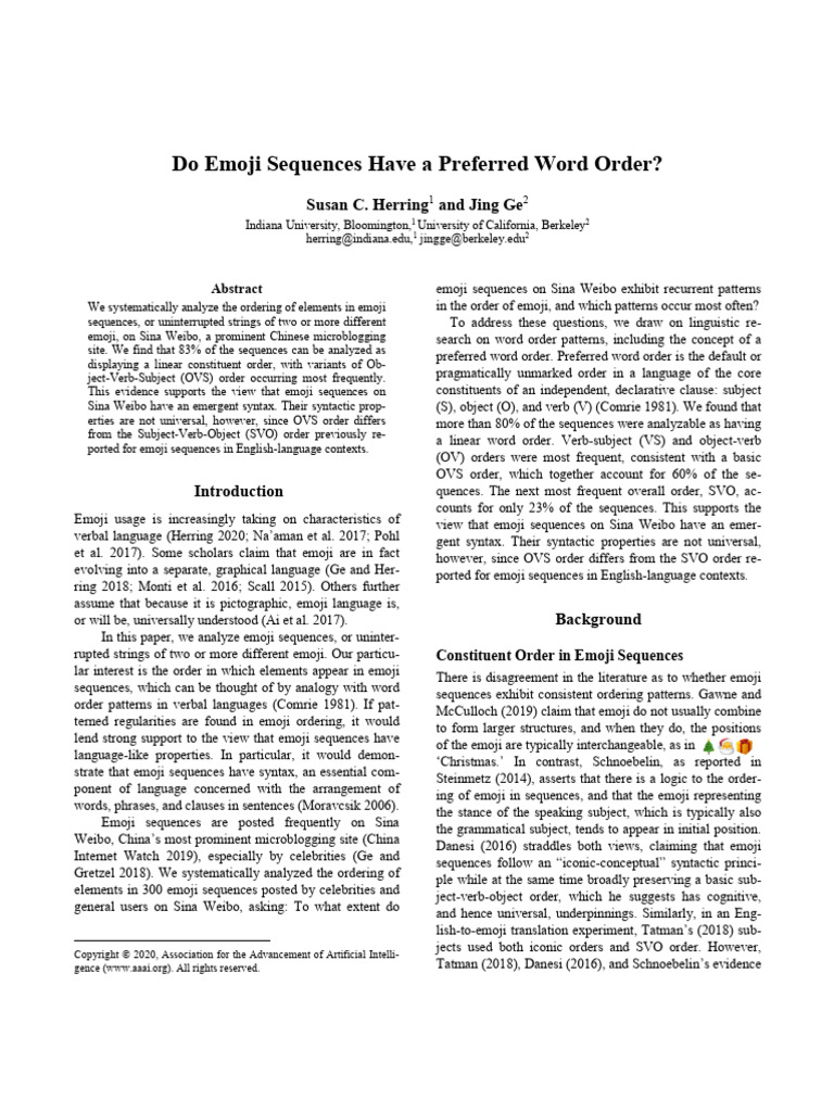 Do Emoji Dequence Have A Preferred Word Order | PDF | Syntax | Word