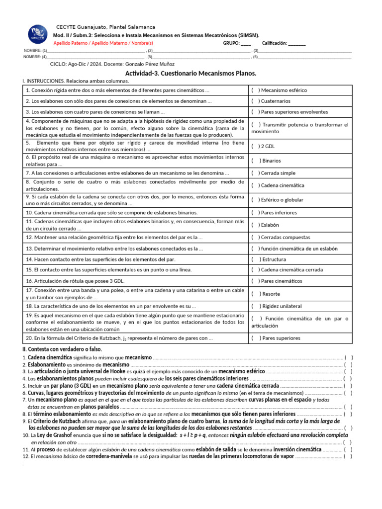 Act 3 - V24 - Cuest Mecanismos Planos-1 | PDF | Ángulo | Cinemática