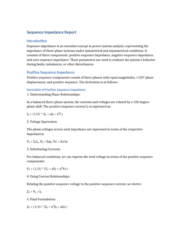 Detailed Sequence Impedance Report | PDF | Electrical Impedance | Electromagnetism
