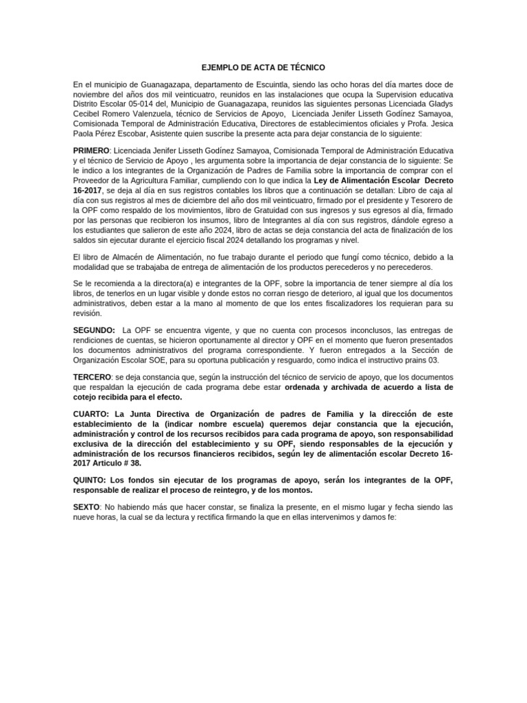 EJEMPLO DE ACTA DE Saldos Opf | PDF