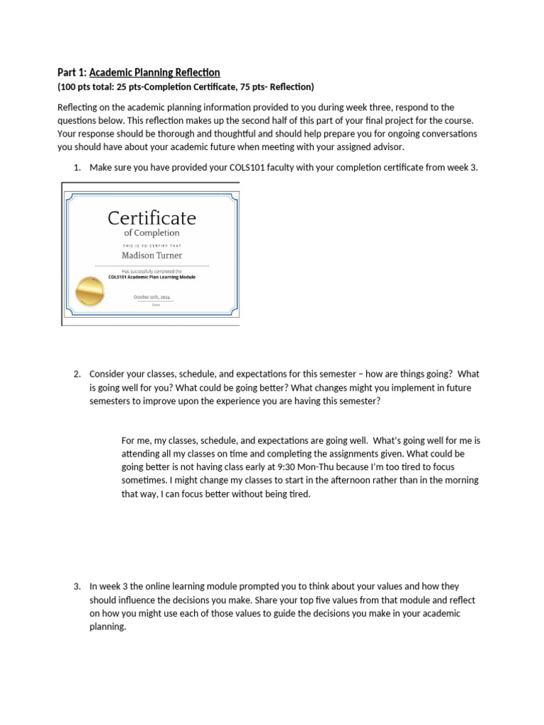 Academic Planning Reflection Guide | PDF