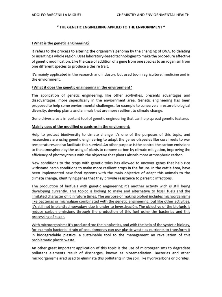 Genetic Engineering Enviornment Adolfo | PDF | Genetic Engineering | Natural Environment
