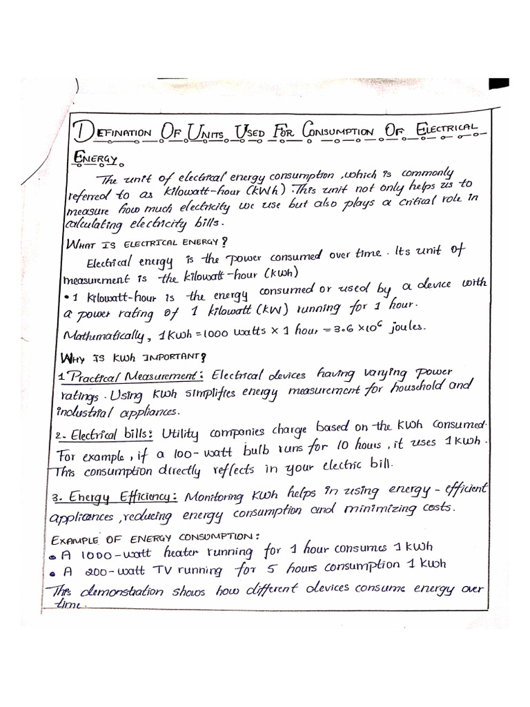 Definition of Units For Consumption of Electrical Energy | PDF