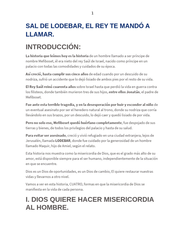 Misericordia en Lodebar: La historia de Mefiboset | PDF | David | Saulo