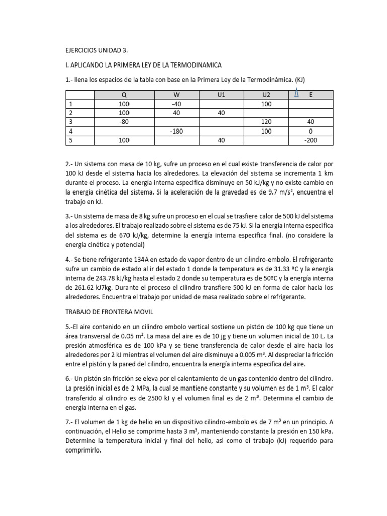 Ejercicios U3 Termodinamica | PDF | Calor | Presión