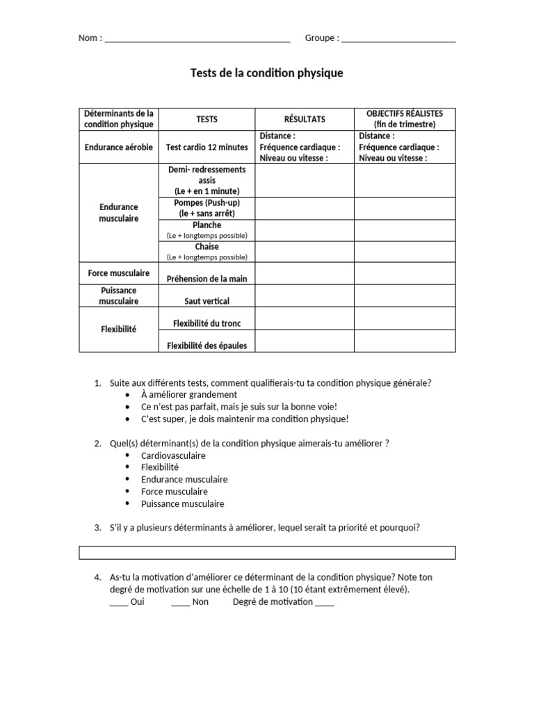 Évaluation de la condition physique générale | PDF