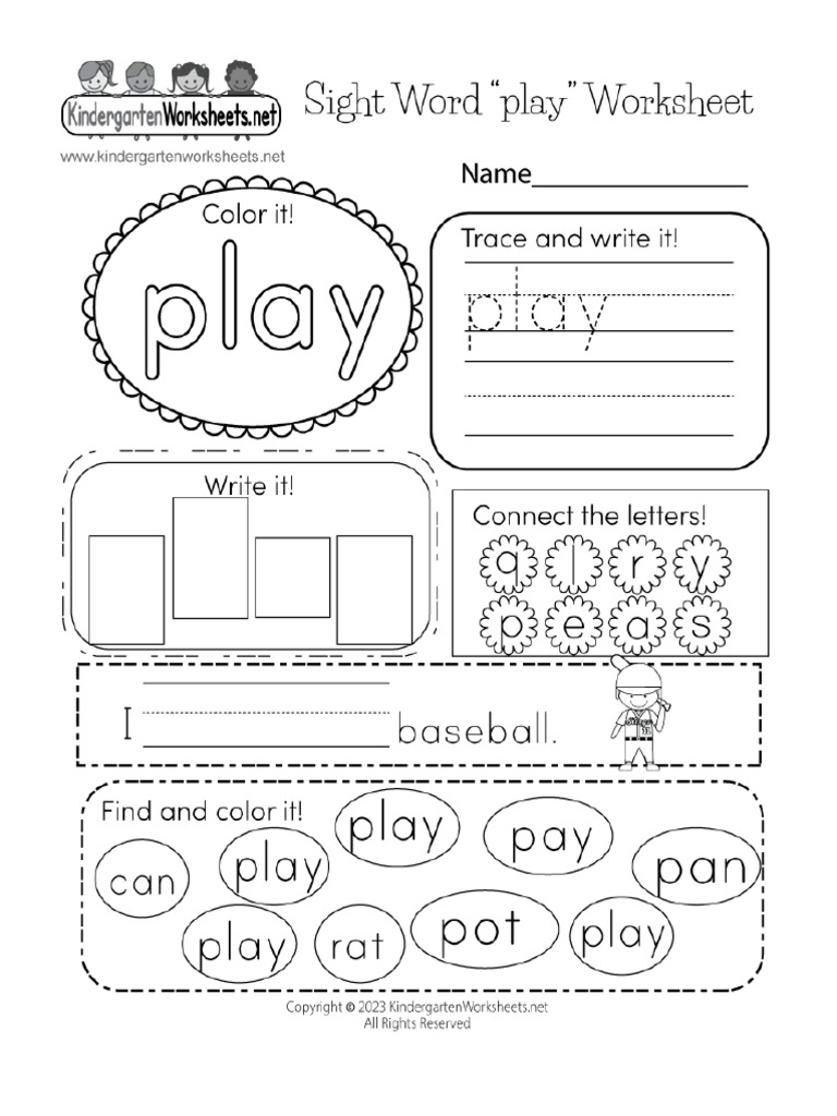Free Printable Sight Word “play” Worksheet | PDF