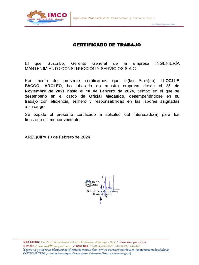 Imco Servicios | PDF