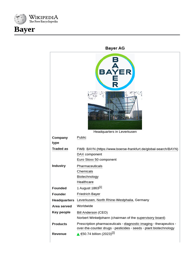 Bayer AG: History and Key Facts | PDF | Bayer | Monsanto