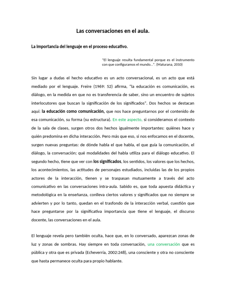 Importancia del lenguaje en el aula | PDF | Aprendizaje | Enseñando