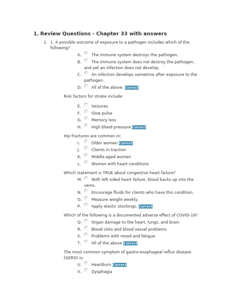 Review Questions chapter 33 with answers | PDF | Diabetes | Hepatitis