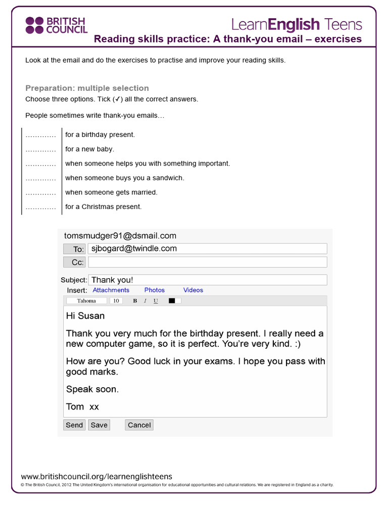 A Thank-You Email - Exercises 4 | PDF