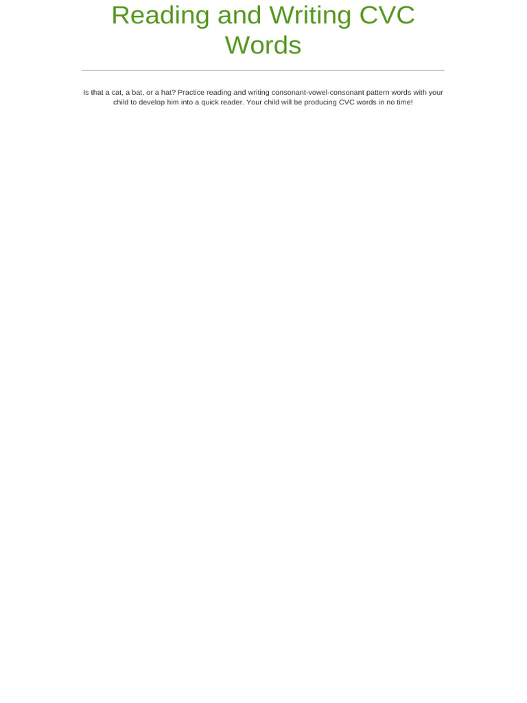 CVC Words Reading and Writing Guide | PDF | Linguistics | Phonetics