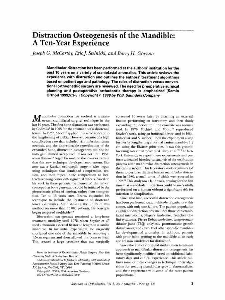 Distraction Osteogenesis of The Mandible A Ten Year 1999 Seminars in ...
