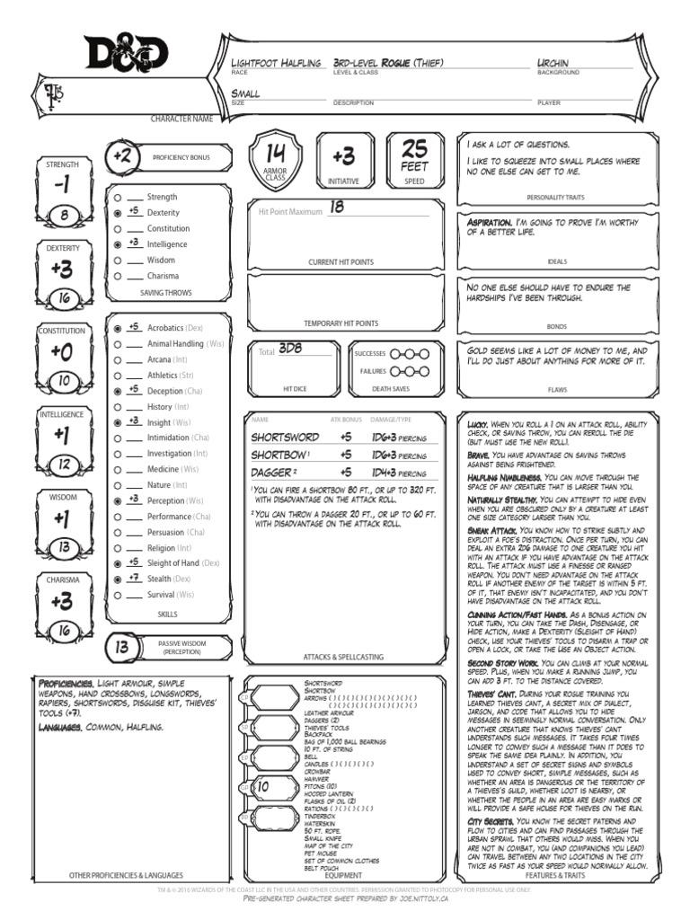 D&D 3rd-Level Rogue Character Sheet | PDF