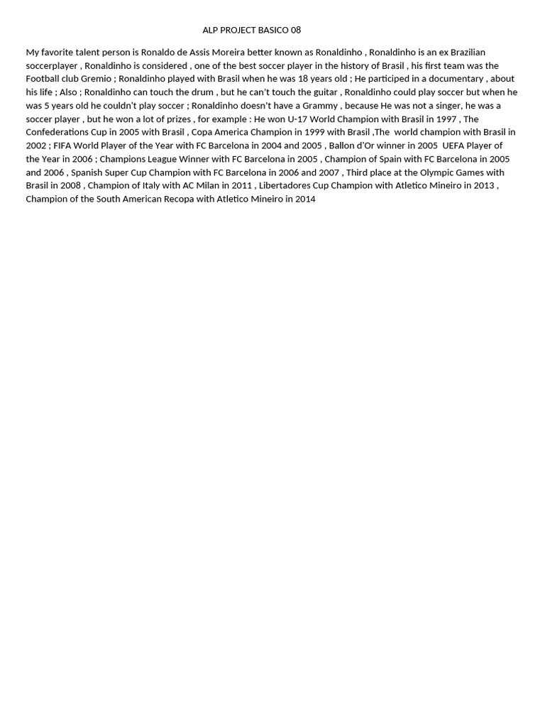 Ronaldinho Brazilian Soccer Legend Pdf