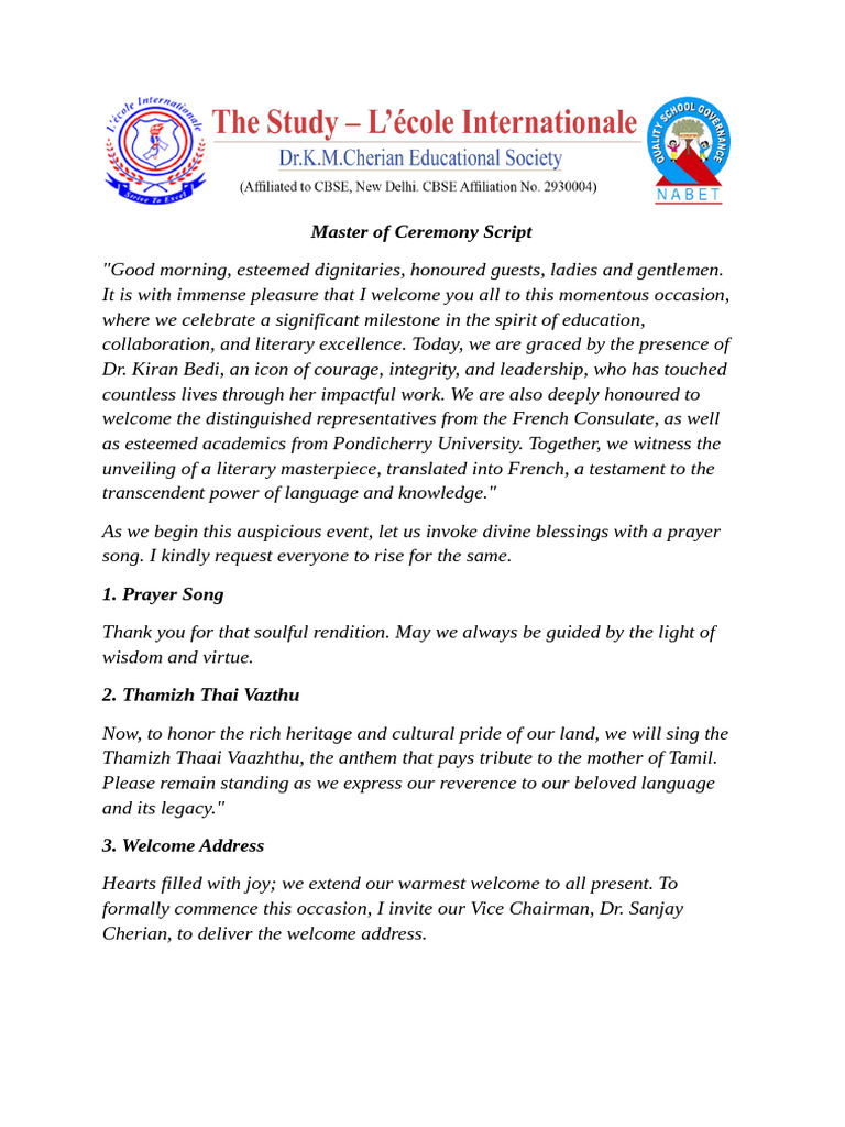 Master of Ceremony Script for Event | PDF