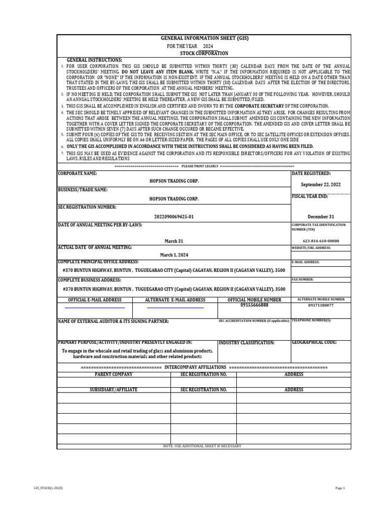 HOPSON GIS 2024 1-Merged | PDF | Securities (Finance) | Board Of Directors