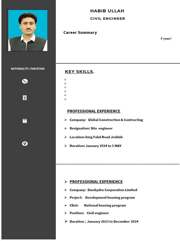 Engr Habib Ullah Civil CV | PDF
