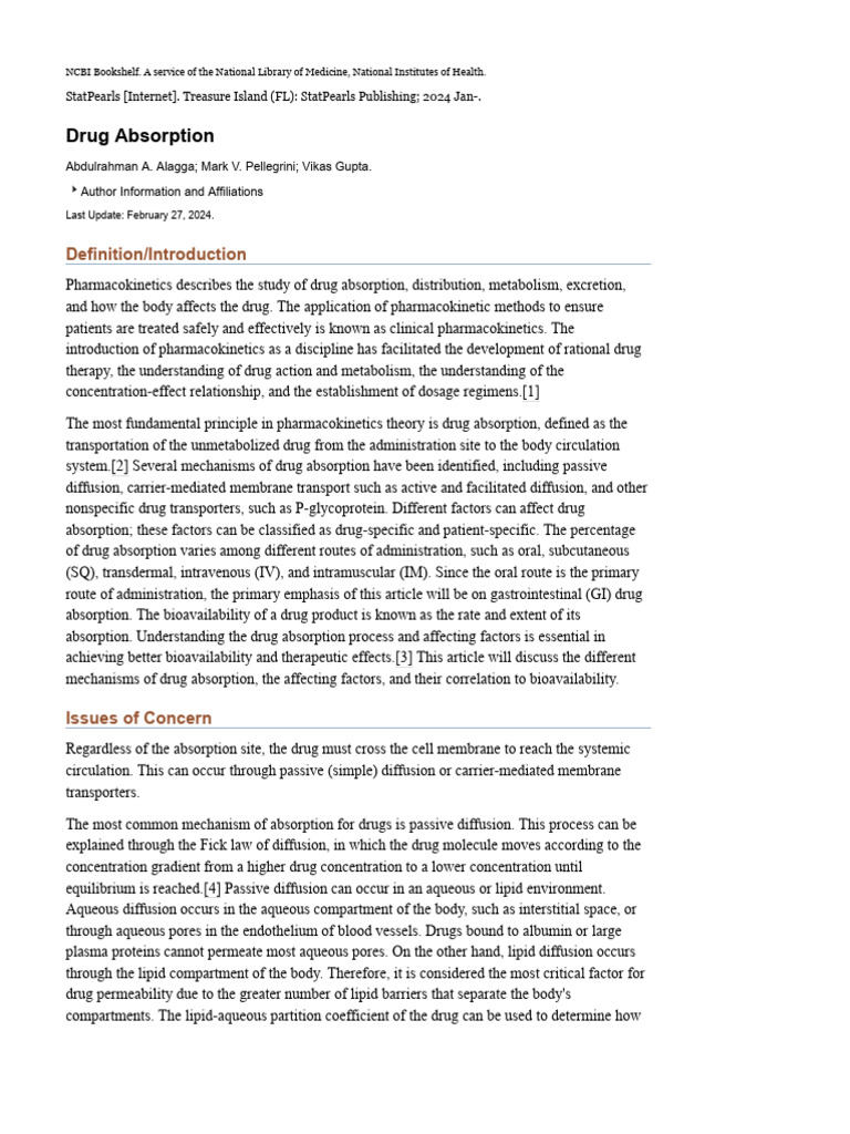 Drug Absorption and Bioavailability | PDF | Bioavailability ...