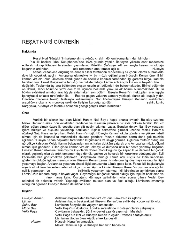 Dudaktan Kalbe Resat Nuri Guentekin | PDF