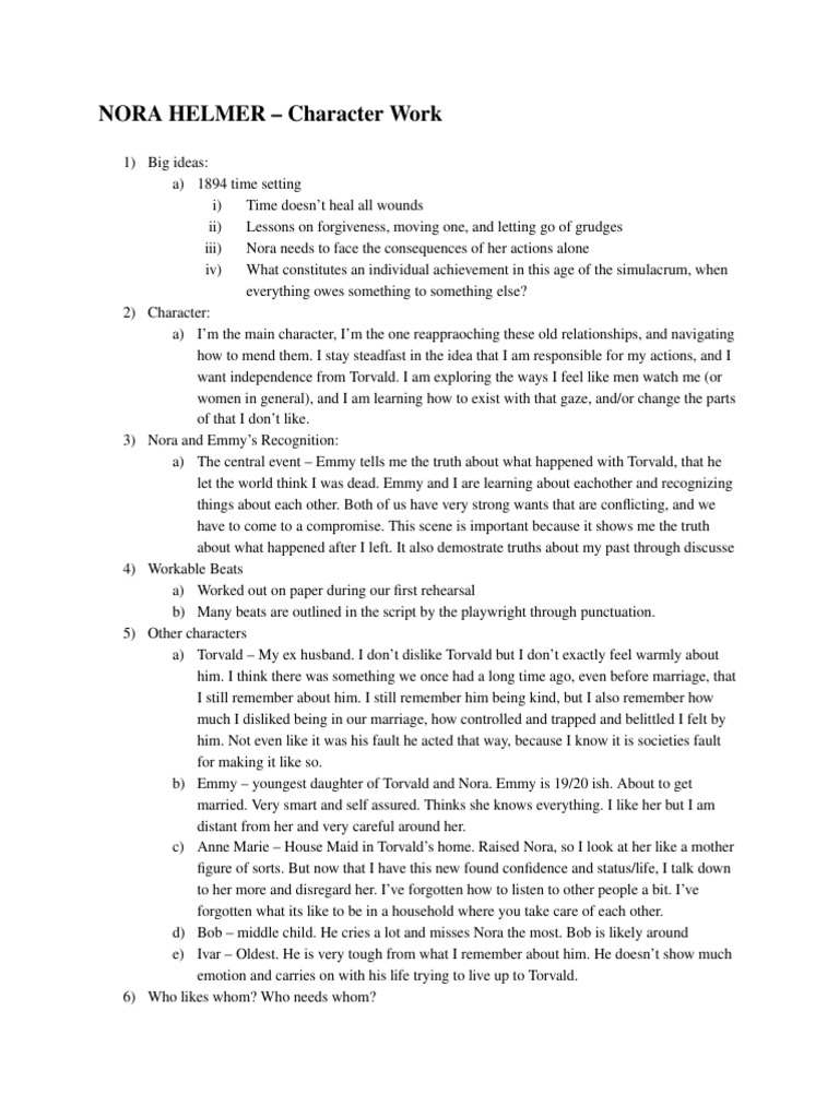 Character Work Nora Helmer | PDF | A Doll's House
