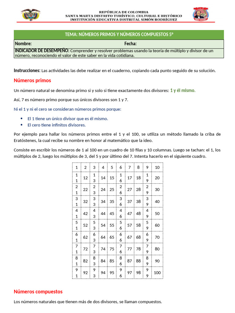taller numeros primos y numeros compuestos | PDF | Número primo ...