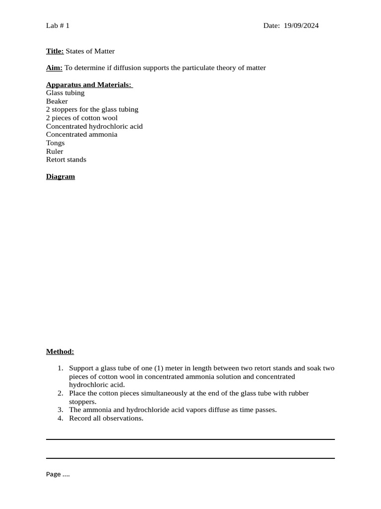 Diffusion and Particulate Theory Lab | PDF | Ammonia | Gases