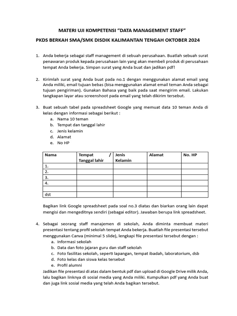 Materi Uji Kompetensi - Data Manajemen Staff | PDF