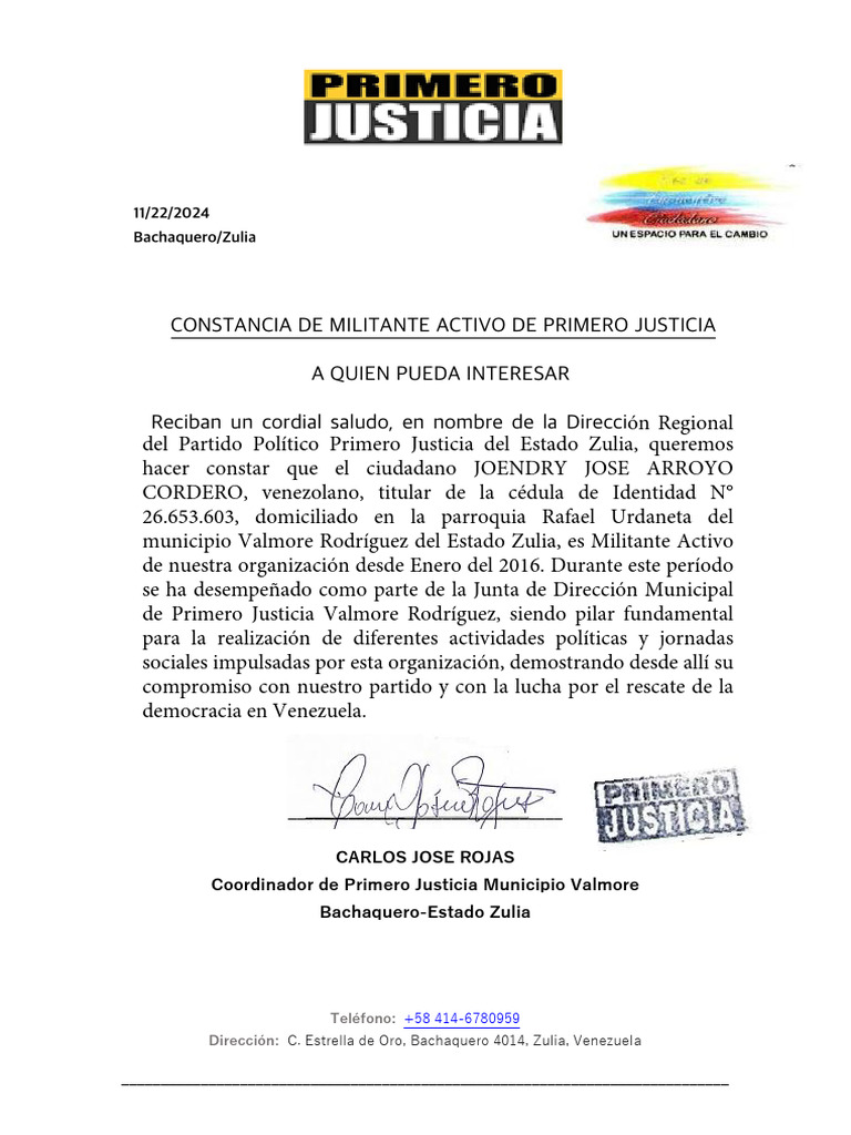 Constancia de Militante Activo PJ | PDF