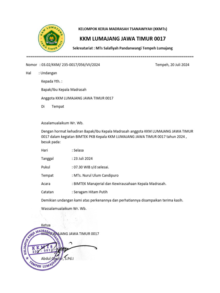 CONTOH UNDANGAN BIMTEK | PDF