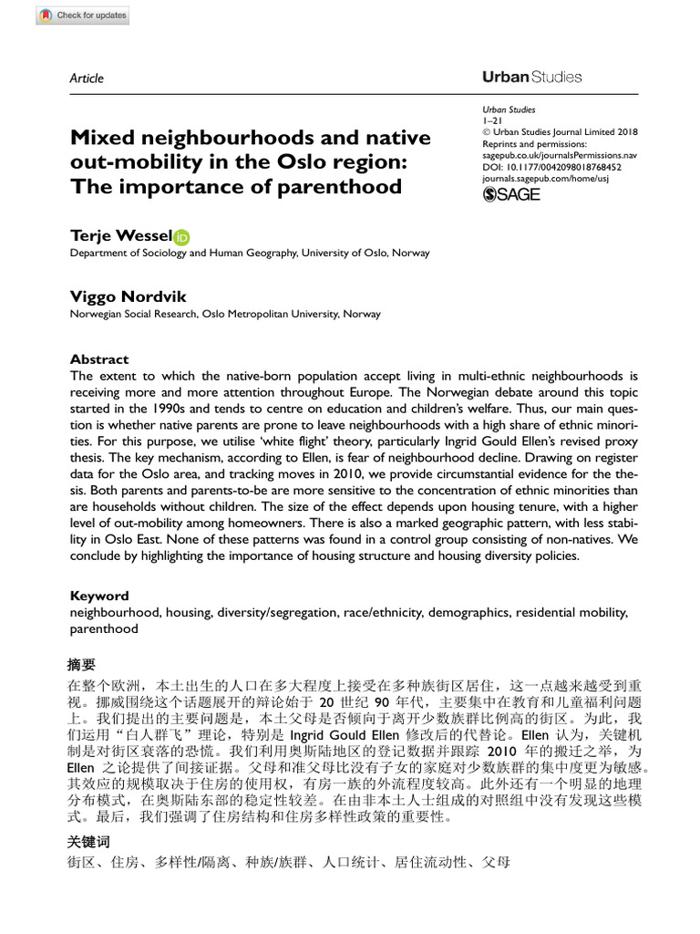 Native Out-Mobility in Oslo's Mixed Neighbourhoods | PDF | Statistics ...