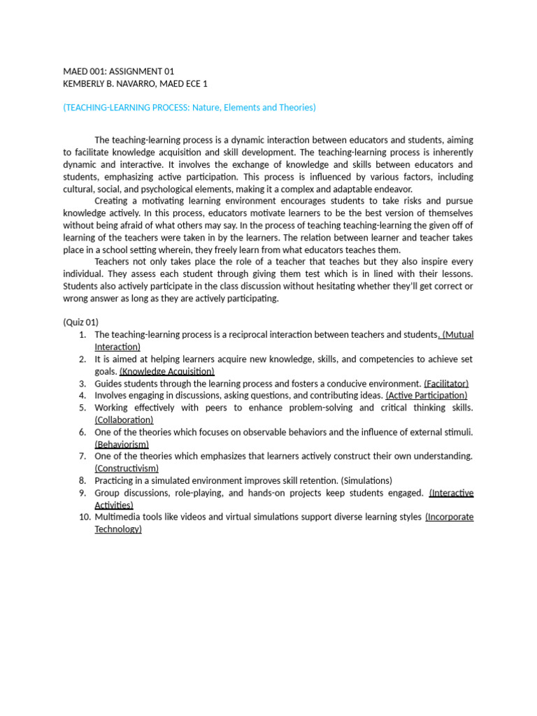 Teaching-Learning Process Overview | PDF | Constructivism (Philosophy ...