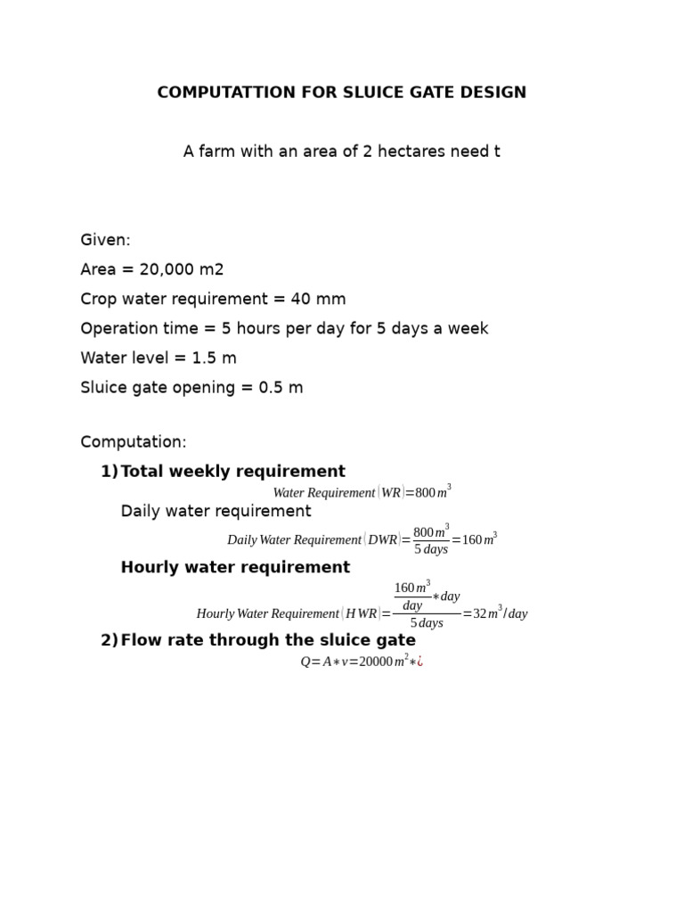Sluice Gate Design Calculations | PDF