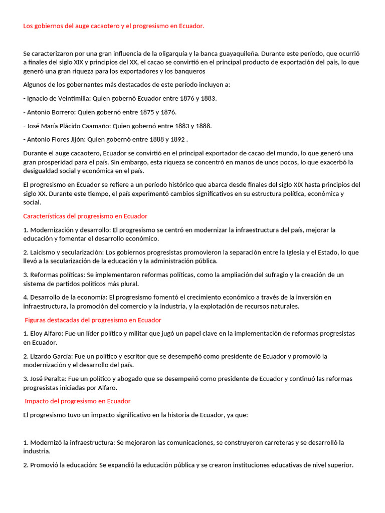Progresismo y auge cacaotero en Ecuador | PDF | Ecuador | Progresismo