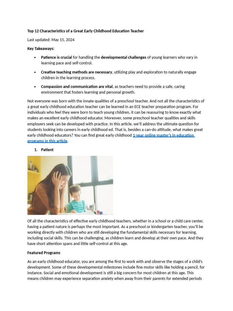 Top 12 Characteristics of a Great Early Childhood Education Teacher ...