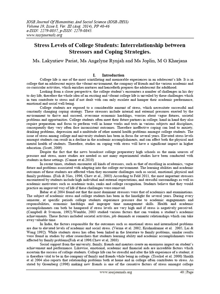 Stress Levels of College Students Interr | PDF | Stress (Biology ...