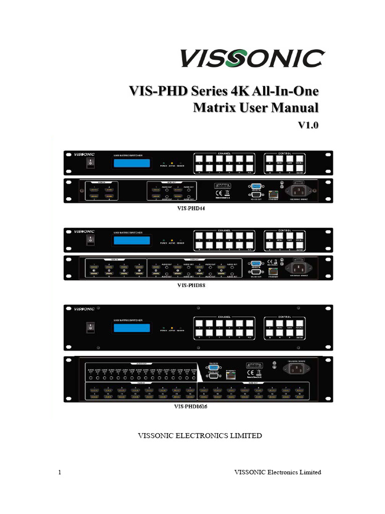 VISSONIC VIS-PHD Series 4K All-In-One Matrix User Manual V1.0 | PDF ...