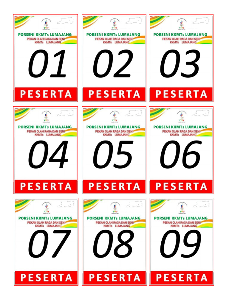 Contoh Nomor Peserta Porseni | PDF