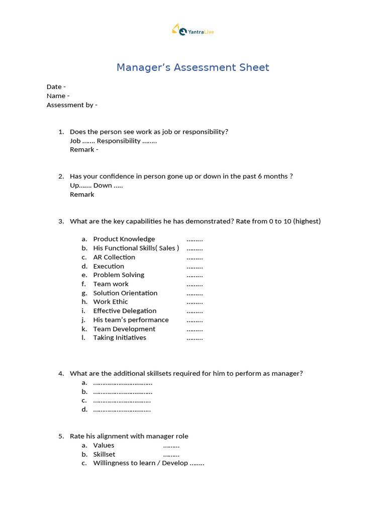 Manager Assessment Sheet | PDF