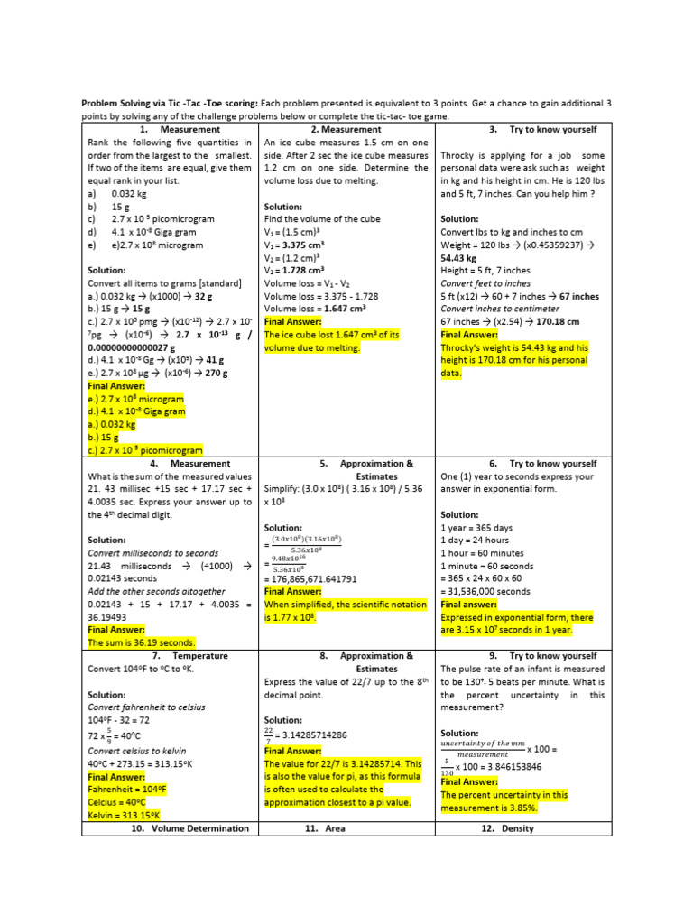 TIC-TAC TOE | PDF | Volume | Density