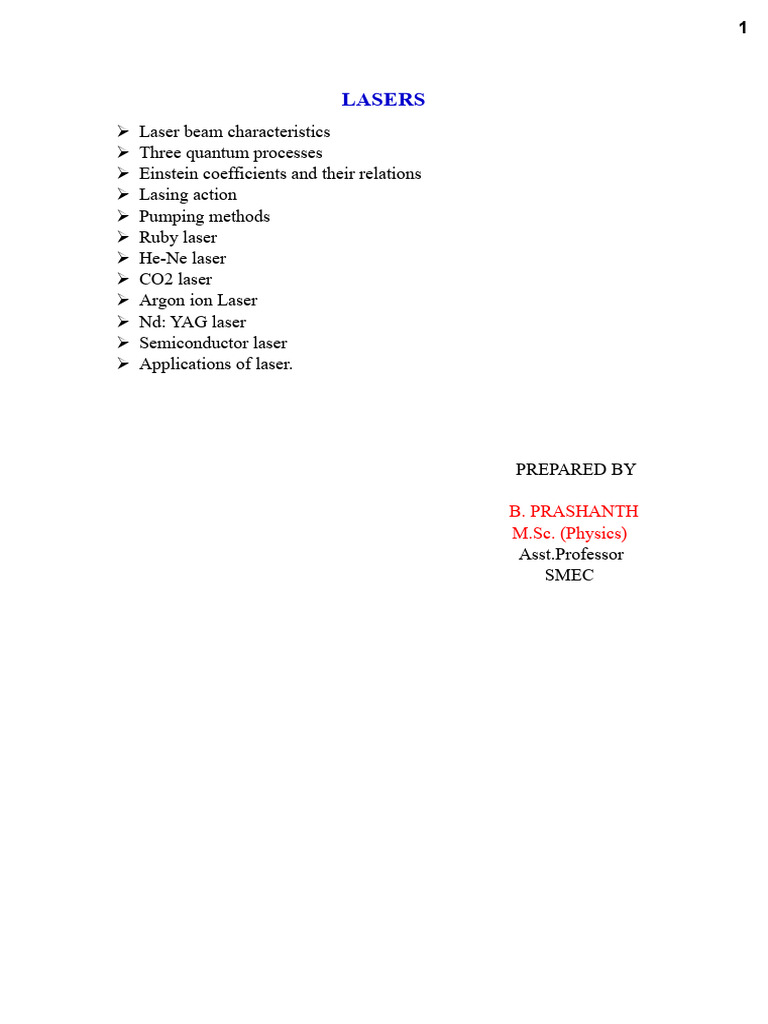 Comprehensive Guide to Lasers | PDF