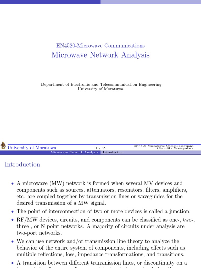 Lecture Slides Network Analysis Pdf Transmission Line Network