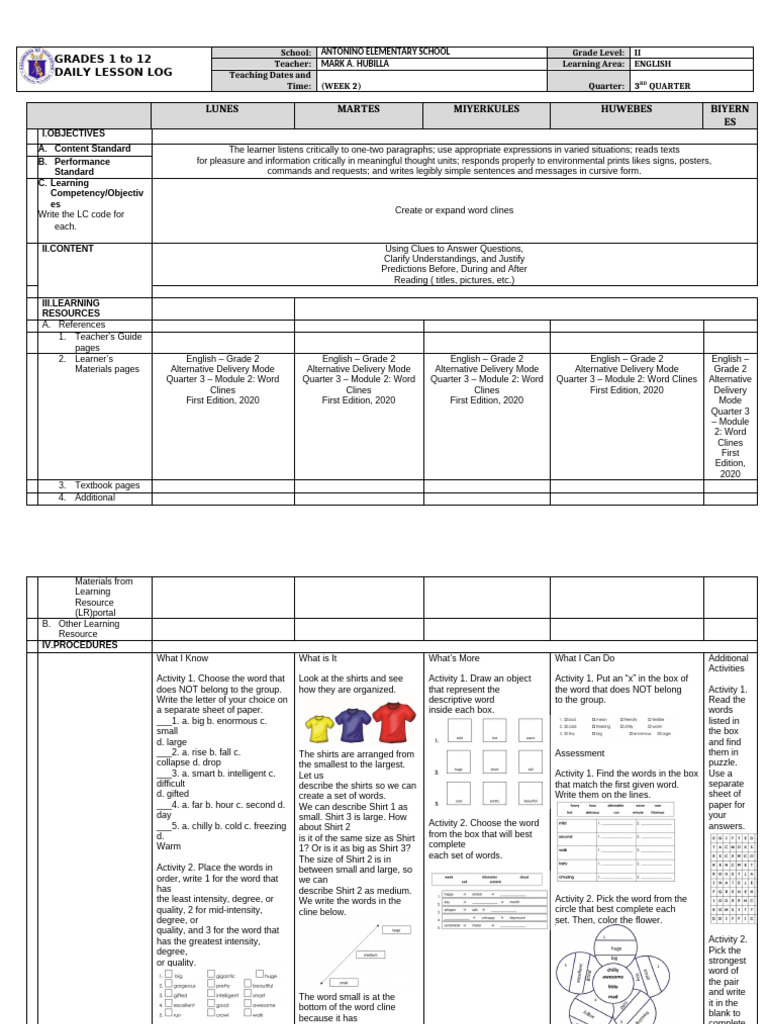 ENGLISH_2_DLL_Q3_W2 | PDF | Learning | Cognitive Science
